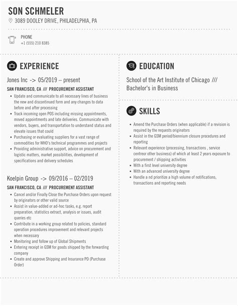 Procurement Assistant Resume Samples Velvet Jobs