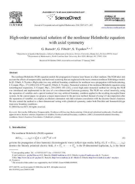 Pdf High Order Numerical Solution Of The Nonlinear Helmholtz Equation