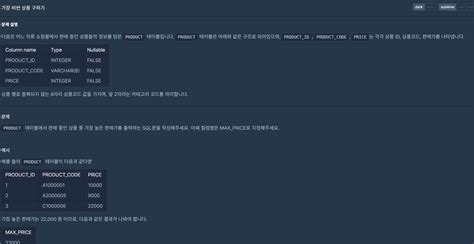 가장 비싼 상품 구하기 Sql