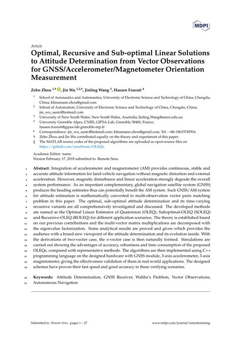 Pdf Optimal Recursive And Sub Optimal Linear Solutions To Attitude
