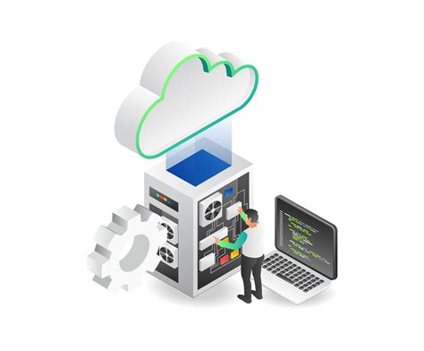 flat isometric illustration concept of technician programmer cloud