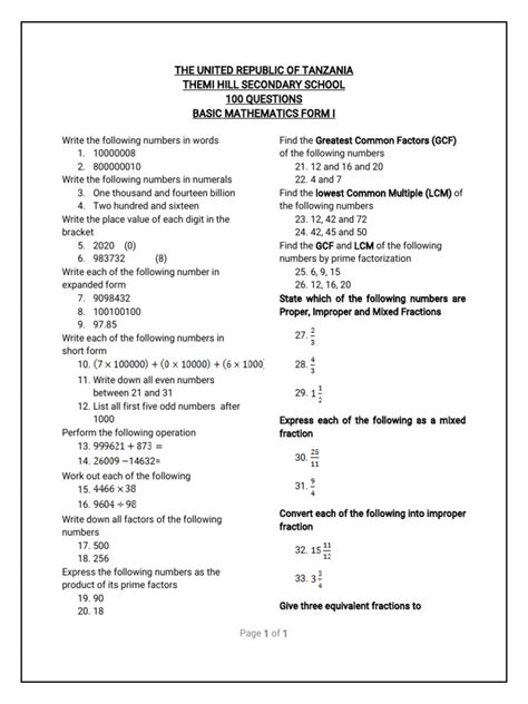 Math Form 1 Pdf