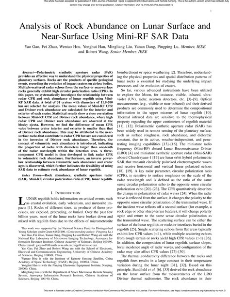Pdf Analysis Of Rock Abundance On Lunar Surface And Near Surface Using Mini Rf Sar Data