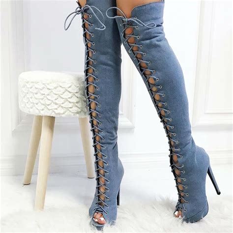 Lace Up Knee High Heels Online