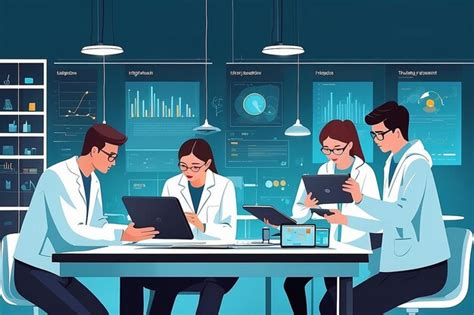 Premium Photo Data Visualization Lab Babes With Digital Tablets Vector Illustration