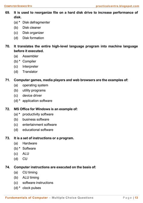 Fundamentals Of Computer Mcqs Computer Science 9th Notes