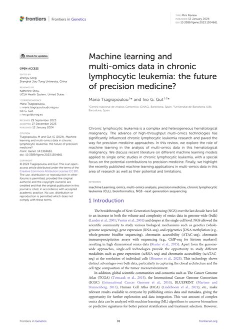 Pdf Machine Learning And Multi Omics Data In Chronic Lymphocytic