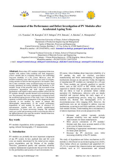 Pdf Assessment Of The Performance And Defect Investigation Of Pv Modules After Accelerated