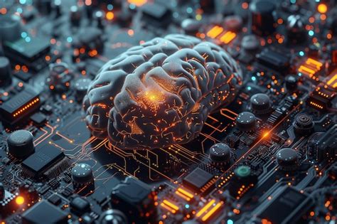 Artificial intelligence concept electronic brain powered by processor Integrated circuits come ...
