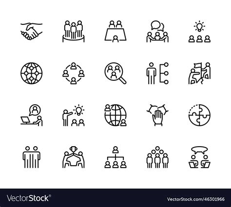 Teamwork Line Icons Isolated Icon Royalty Free Vector Image