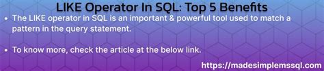 Like Operator In Sql Top 5 Best Usage Madesimplemssql