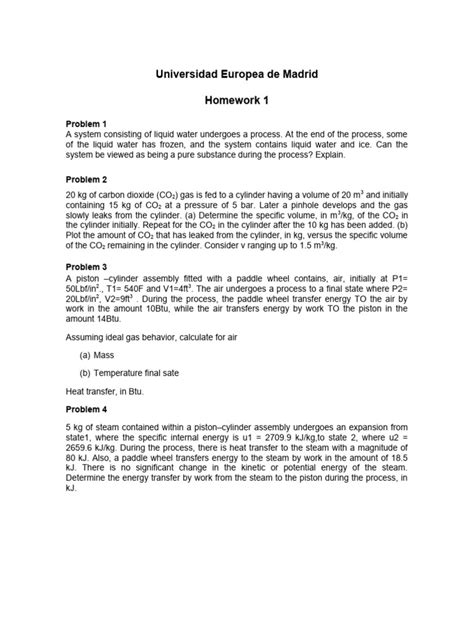 Homework 1 Thermo Uem Aerospace 2021 Pdf Science And Mathematics