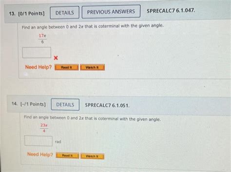 Solved Find An Angle Between 0 And 2π That Is Coterminal