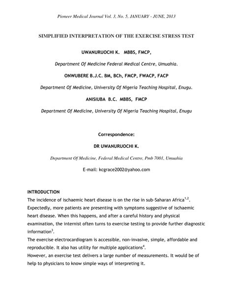 Pdf Simplified Interpretation Of The Exercise Stress Test