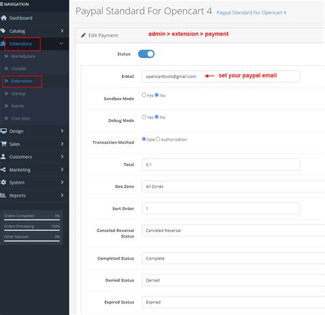 OpenCart Paypal Standard For Opencart