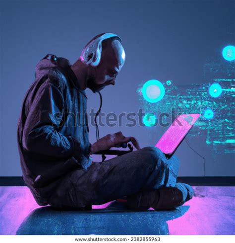 Hacker Headphones Typing On Laptop Connected Ai Generated Image