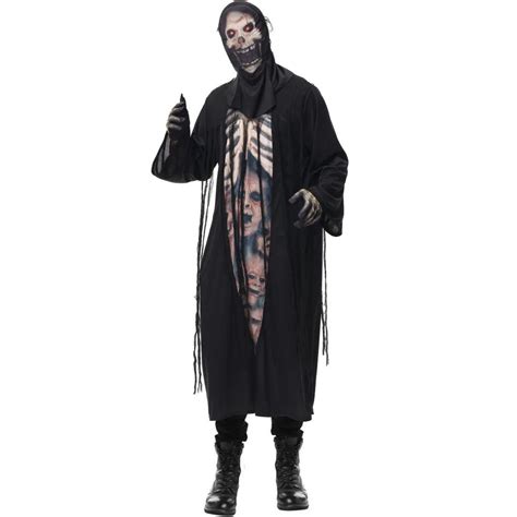Men Halloween Necromancer Costumes Adult Azrael Evil Skeleton Robe Cos