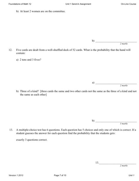 Solved Foundations Of Math 12 Unit 1 Send In Assignment