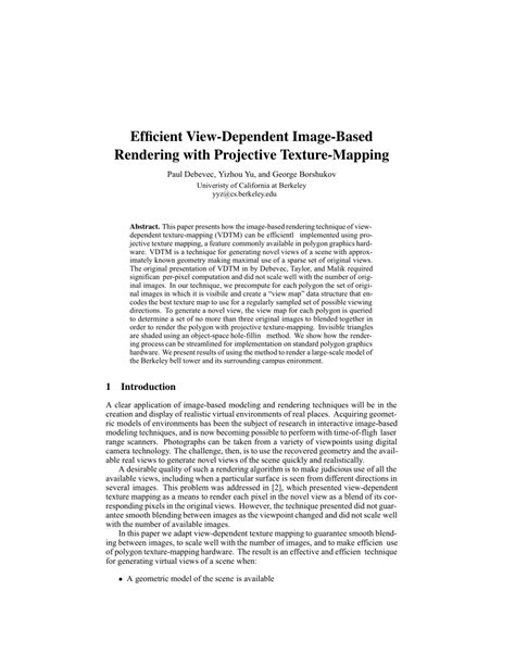 Pdf Efficient View Dependent Image Based Rendering With Projective Texture Mapping