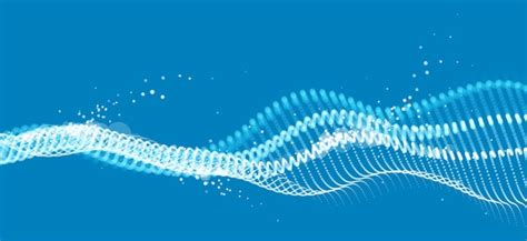 입자는 큰 데이터 흐름 벡터 추상적인 아름다운 배경 기술 및 과학 추상화 물결 모양의 움직임으로 날아가는 점 배열 3d 기술 및 Sci 디자인을 흔듭니다 프리미엄 벡터