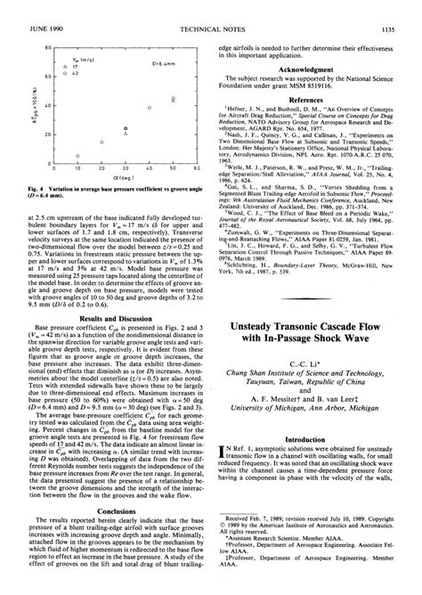 Pdf Unsteady Transonic Cascade Flow With In Passage Shock Wave