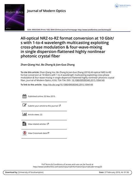 Pdf All Optical Nrz To Rz Format Conversion At 10 Gbits With 1 To 4 Wavelength Multicasting