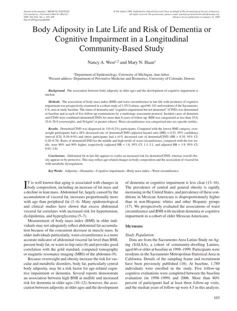 Pdf Body Adiposity In Late Life And Risk Of Dementia Or Cognitive