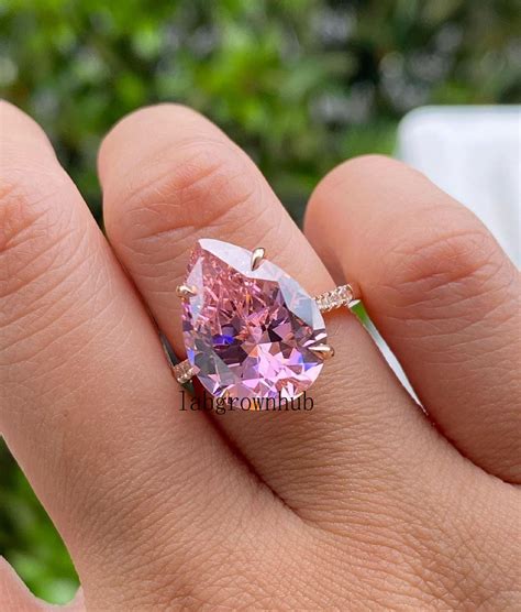 Pink Diamond Ring Huge Stone Engagement Ring 6 Carat Pear Cut Pink