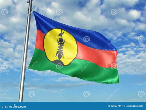 New Caledonia Flag Waving With Sky On Background Realistic 3d