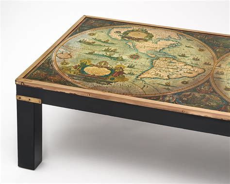 Vintage World Map Coffee Table Jean Marc Fray French Antiques