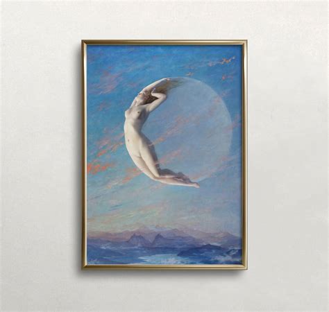 Nude Woman Portrait Vintage Wall Art Celestial Wall Art Soft Pastel