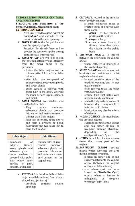 Solution Health Assessment Theory Lesson Female Genitalia Anus And