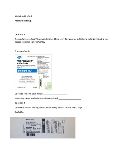 Math Practice Test Peds Math Practice Test Pediatric Nursing Question 1 A Physician Prescribes
