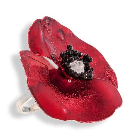 Handmade Silver Impressive Red Poppy Flower Ring Anthos