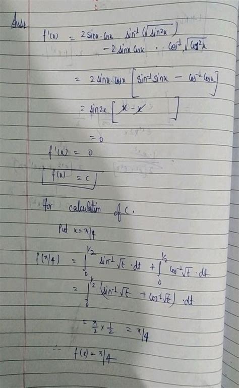 Sin { 2 } X Int { 2 } Sin { 1 } Sqrt { T } D T Int { Cos { 2 } X } Cos