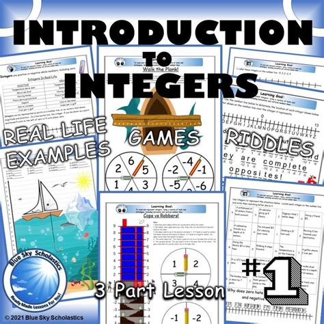 Integers Introduction Lesson Worksheets Games Riddles Grade 6