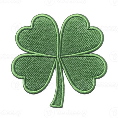 Vibrant Green Four Leaf Clover Patch With Detailed Embroidery Symbolizing Luck And Prosperity
