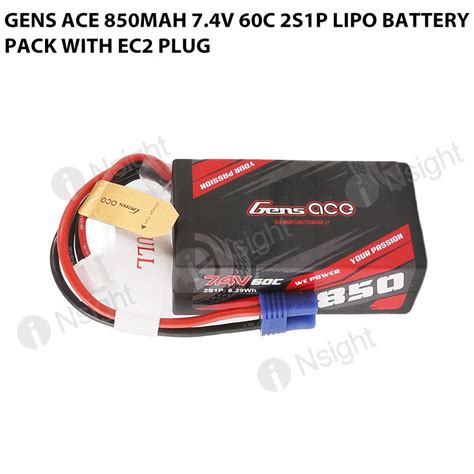 Gens Ace 850mah 2s 74v 60c Lipo Battery Pack With Ec2 Plug Insightfpv
