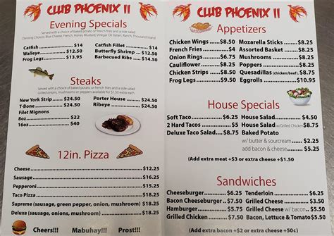 Menu At Club Phoenix Ii Bartonville