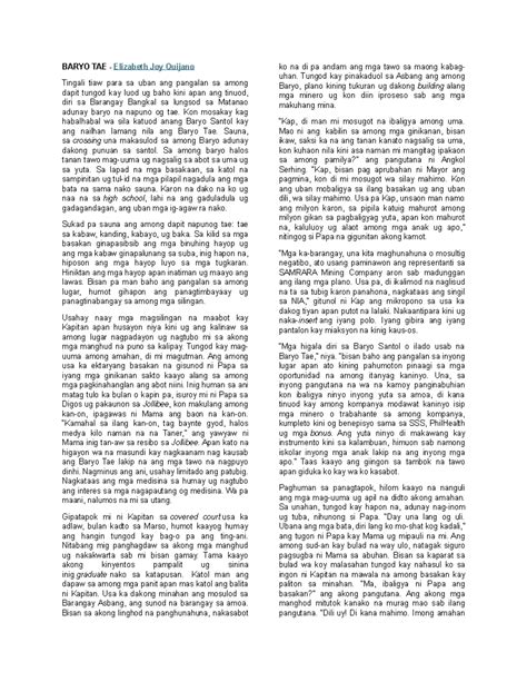 Baryo Tae Isang Kuwento Ng Buhay Sa Barangay Bangkal Studocu