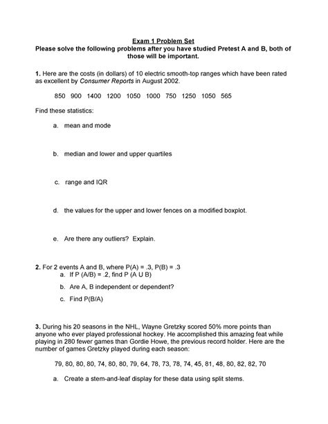 Exam 1 Problem Set 4 Practice Questions For Exam Exam 1 Problem