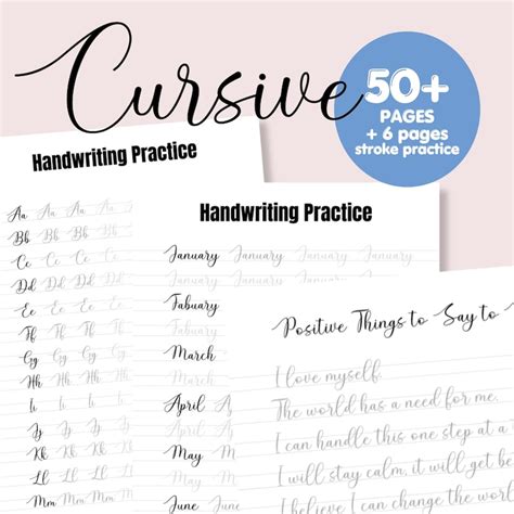 Cursive Calligraphy Practice Sheets Handwriting Worksheets Pdf Etsy