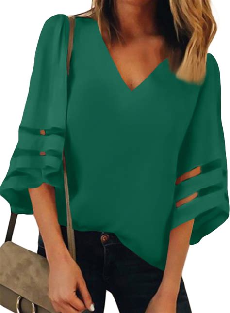 Sidefeel Bell Sleeve Tops For Women Plus Size Tunic Tops Solid Bell