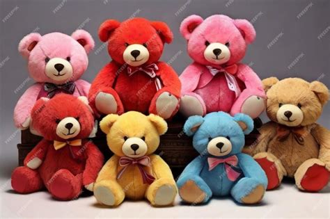 Premium Photo Colorful Collection Assorted Big Teddy Bears In Bright Shades