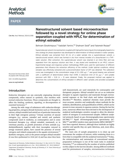 Pdf A Sensitive Emulsification Liquid Phase Microextraction Coupled With On Line Phase