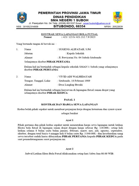 Perjanjian Kerjasama Sewa Lapangan Futsal Pdf