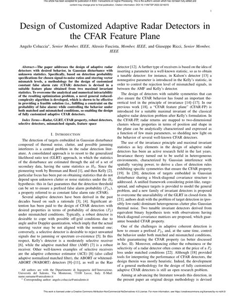 PDF Design Of Customized Adaptive Radar Detectors In The CFAR Feature Plane