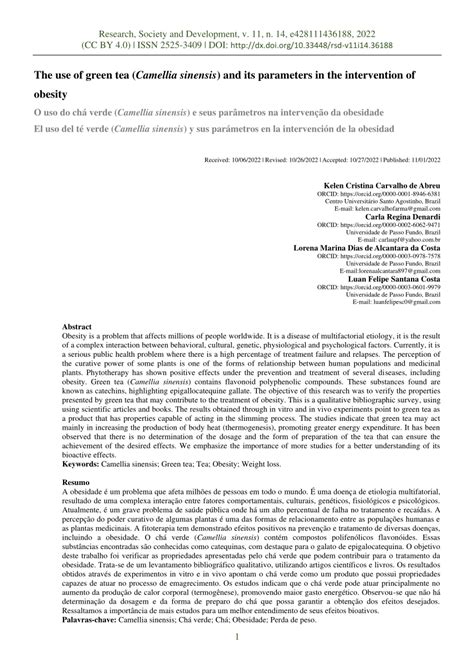 Pdf The Use Of Green Tea Camellia Sinensis And Its Parameters In The Intervention Of Obesity