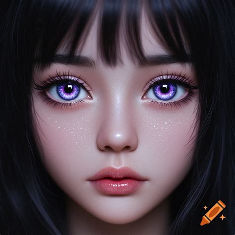 Close Up Of An Anime Style Girls Face With Vibrant Purple Eyes Dark