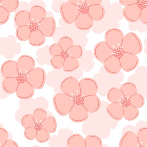 Vector Floral Seamless Pattern Pink Flowers On White Background Spring Pink Botanical Pattern